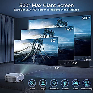 Projector with WiFi and Bluetooth, Projector, 5G WiFi Native 1080P 9500L 4K Supported, Outdoor Portable Projector with Screen, Home Theater Projector for HDMI/USB/PC/TV Box/iOS & Android Phone