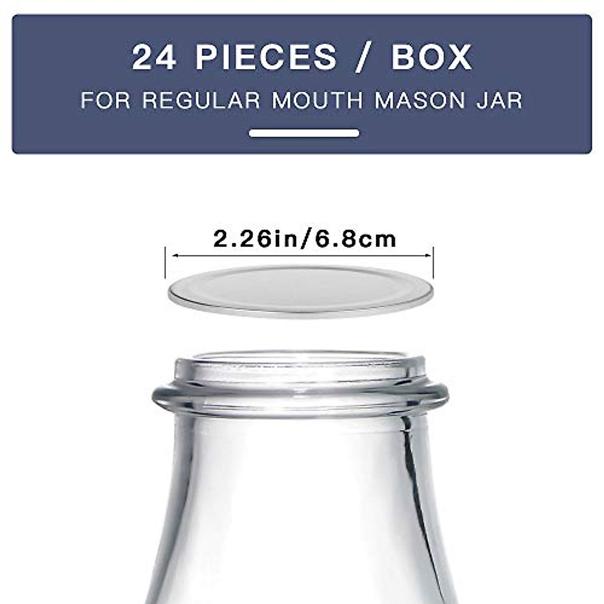 MAEXUS 24 Pack Regular Mouth Mason Jar Lids, Canning Lids Regular Mouth, Ball Jar Lids 2.7 Inches, Prevent Leakage and Seal (Silver)