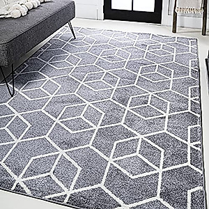 JONATHAN Y SEU101F-5 Tumbling Blocks Modern Geometric Indoor Area-Rug Contemporary Casual Easy-Cleaning Bedroom Kitchen Living Room Non Shedding, 5 X 8, Gray/White