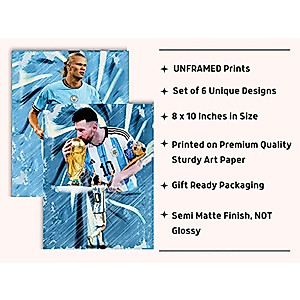 Football Superstar Poster,Lionel Messi,Neymar,Mbappe,Haaland Man City Art Print Poster,Sports Celebrity Poster,for Living Room Bedroom Room Decor,Sports Landscape Office Room Decor Gift-Set of 4 (8"x10" Unframed)