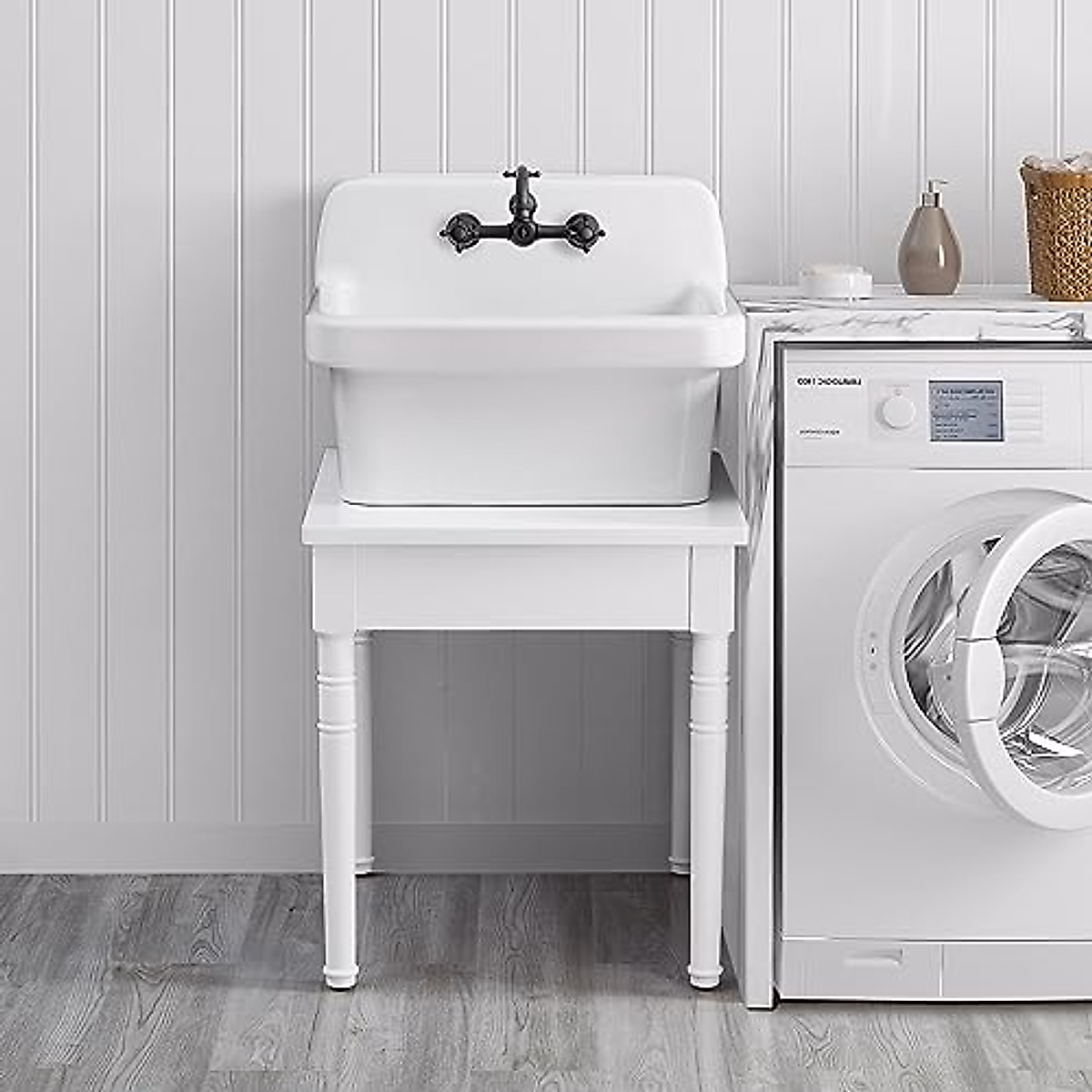 ALCHEMY Farmhouse Style Table for 24 inch Utility Sink,Durable and Spacious Cabinets Compatible with Your Utility Sink, Perfect for Laundry Room, Garage, or Workshop Organization