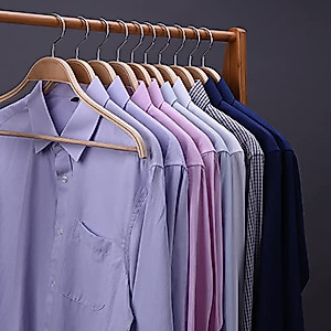 JS HANGER Wooden Coat Hangers, 10 Pack Light Weight Wood Coat/Suit Hangers with Non-Slip Pant Bar, Natural Finish