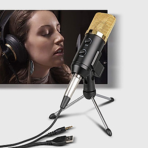 RICA-J Condenser Microphone, Cardioid Condenser Microphone, USB Microphone with Stand, 3.5mm Studio Condenser Mic with Shock Mount and Pop Filter