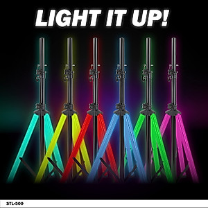 Gemini Sound STL-500 Professional Audio Equipment Foldable Collapsible Adjustable DJ PA System Party Universal Speaker Stands, Remote Controlled Multicolor LED Tripod Legs Lightshow