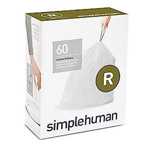 simplehuman 40 Liter / 10.6 Gallon Stainless Steel Dual Compartment Butterfly Lid Kitchen Step Trash Can Recycler, Brushed Stainless Steel & Custom Fit Drawstring Trash Bags, 60 Pack, White, 60 Pack