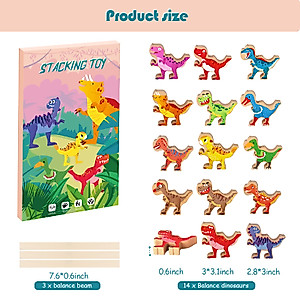 14-Piece 3-Inch Wooden Dinosaur Stacking Toys for Kids 3-7, STEM Educational Party Favors