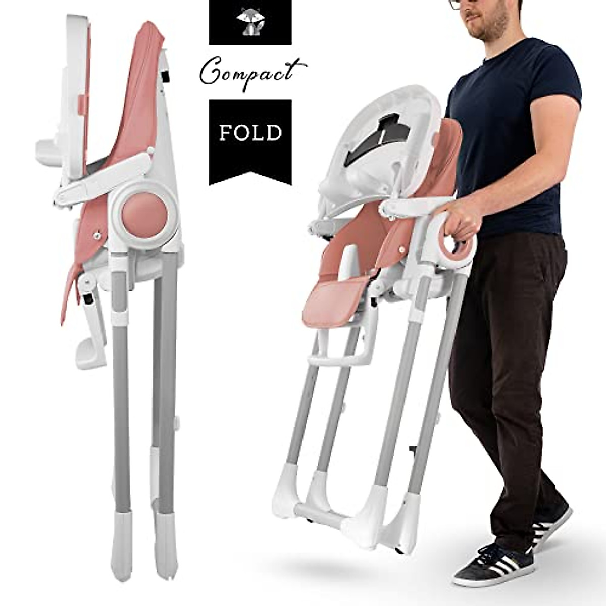 Sweety Fox Baby High Chair Adjustable to 7 Different Heights - Pink Baby Chair - Silla para Comer de Bebe - Foldable High Chairs for Babies and Toddlers