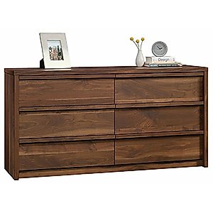 Pemberly Row Modern 6 Drawer Double Bedroom Dresser in Grand Walnut