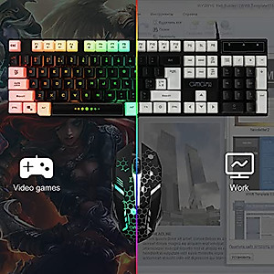 CHONCHOW Gaming Keyboard and Mouse Combo,USB Wired 104-Keys Full Size Light Up Keyboard Mic 3600DPI Rainbow Backlit Mechanical Feeling Compatible with PC Xbox Mac OS Game and Work