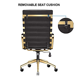 LUXMOD Office Chair, high Back Desk Chair for Removable Cover and Lumbar Support, Black Executive Chair, Ribbed Office Chair with Leather, Ergonomic Office Chair Leather Black