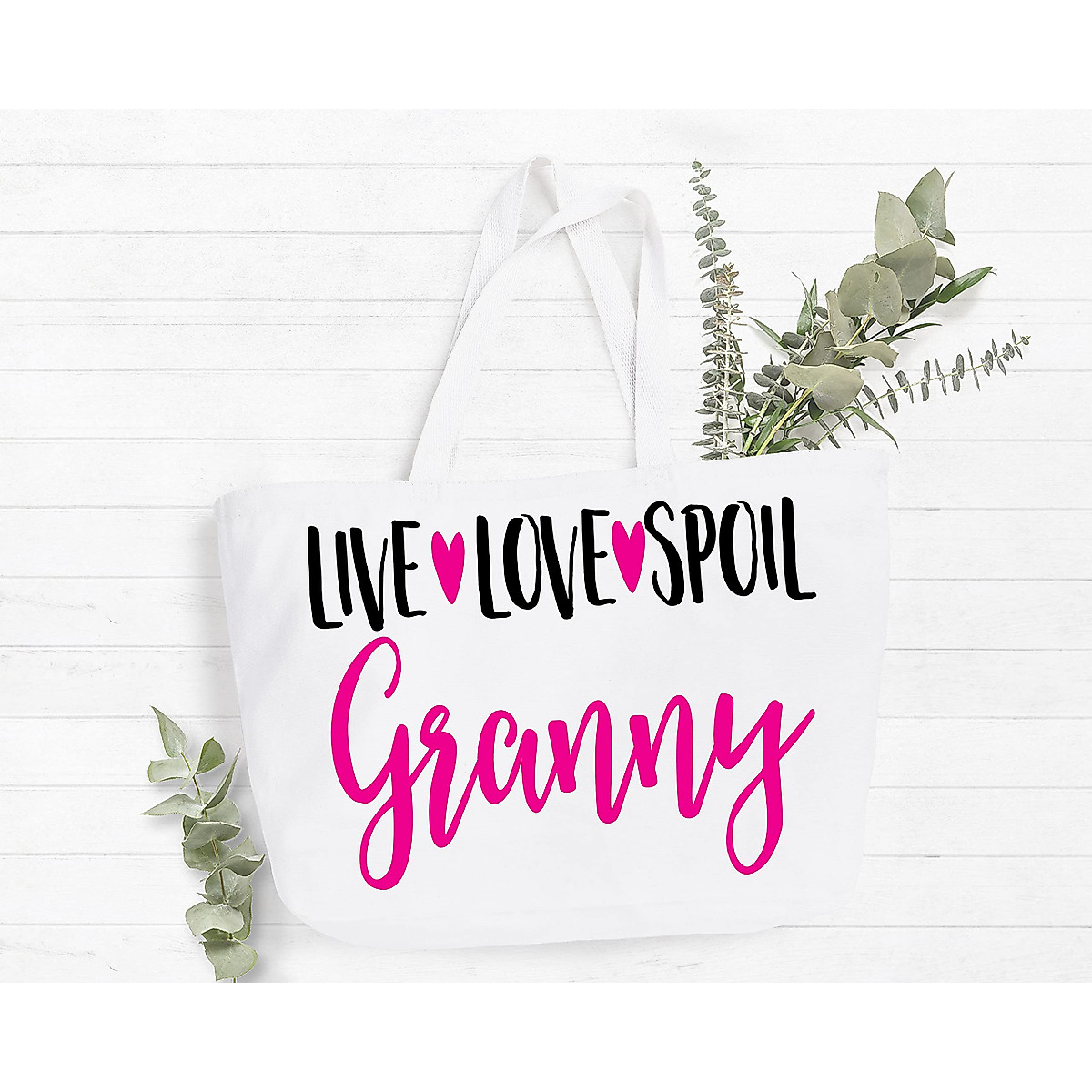 COCOVICI Granny Tote Bag | Grandma Gifts | Granny Gifts | Granny Christmas Gift | Christmas Gift from Grandkids (Live Love Spoil Granny Pink/Black Font)