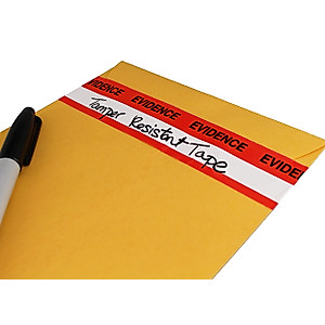 ChromaLabel 1.37 Inch Imprinted Evidence Tape Stickers, Tamper Evident Tape Crime Scene Decorations - 480 Inch Roll (13.33 Yards) with Dispenser Box, Red and White