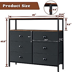 PRAISUN Larger Dresser for Bedroom, 6 Drawers Dresser with Shelves, Chest of Drawers for Living Room, Hallway, Closets and Nursery - Black