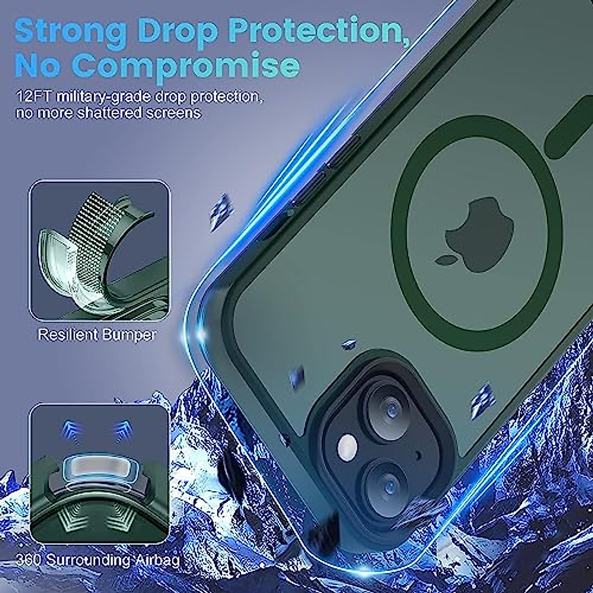 LANDEE Magnetic for iPhone 13 Mini Case Mag Safe Case Wireless Charging Cover Matte Matte Green