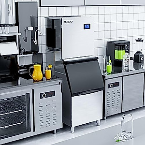 Coolski Commercial Ice Maker Machine 300LBS/24H, 22'' Air Cooled Commercial Ice Machine with Ice Bin, Modular Ice Machine for Restaurants Clear Ice Cubes/Stainless Steel Construction/ETL Approved