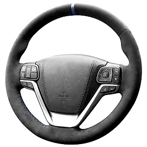 Alfanxi Hand Stitch Sewing Italy Alcantara Car Steering Wheel Cover Wrap Compatible with Toyota Highlander/Sienna 2014-2019 (Blue Thread)