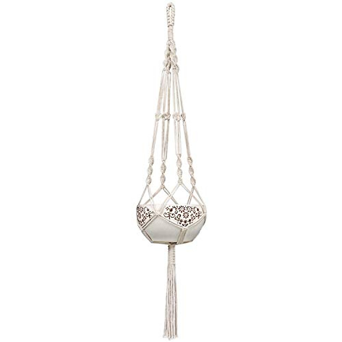 Mkono Macrame Plant Hanger Indoor Outdoor Hanging Planter Basket Cotton Rope 4 Legs 41 Inch