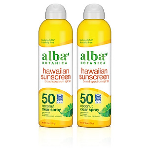 Alba Botanica Sunscreen Spray for Face and Body, Broad Spectrum SPF 50 Sunscreen, Hawaiian Coconut, Water Resistant and Biodegradable, 6 fl. oz. Bottle (Pack of 2)