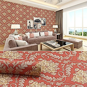 Yifely Yellow Floral Furnitures Surface Decor Paper Self-Adhesive Shelf Drawer Liner Red Countertop Sticker 17.7 Inch by 9.8 Feet