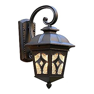 Ksainiy Waterproof Garden Light Retro Glass Lantern Shape Wall Lights Sconce for Yard Home Stairs Patio Garden Driveway Outdoor Decoration Edison Wall Light