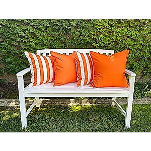Ensperta Pack of 2 18x18 Outdoor Waterproof Orange Throw Pillow Covers and Inserts Included Decorative Square Cushion Patio Pillows for Patio Furniture (Orange Tiger)