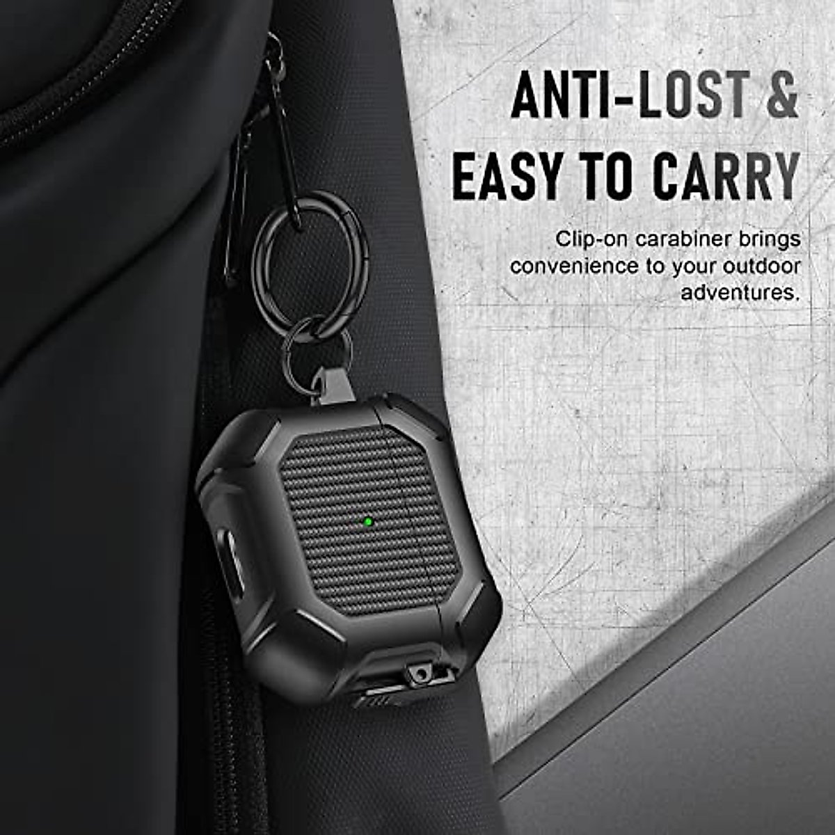 Maxjoy for for Airpods 3rd Generation Case, Carbon Fiber Secure Lock Clip Full Body Shockproof Hard Shell Protective Apple for Airpods 3 Case Cover with Keychain for AirPod 3rd Gen 2021 for Men, Black