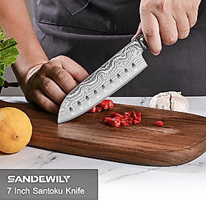 SANDEWILY 7 Inch Japanese Santoku Knife - Ultra Sharp 7Cr17Mov Kitchen Chef Knife with Sheath,High Carbon Stainless Steel Blade,Ergonomic Handle Gift Box for Home Outdoor Cooking