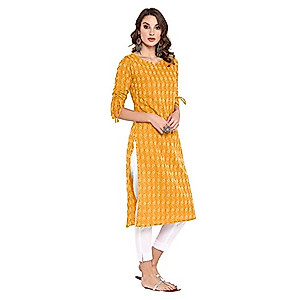 Janasya Indian Women's Yellow Pure Cotton Kurta(JNE3568-KR-A-XXL)