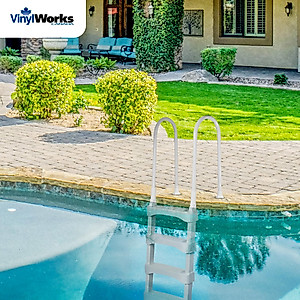 Vinyl Works Heavy Duty Anti Slip Plastic Step Ladder for Above Ground or In Ground Swimming Pools with Ergonomic Aluminum Handrails, White