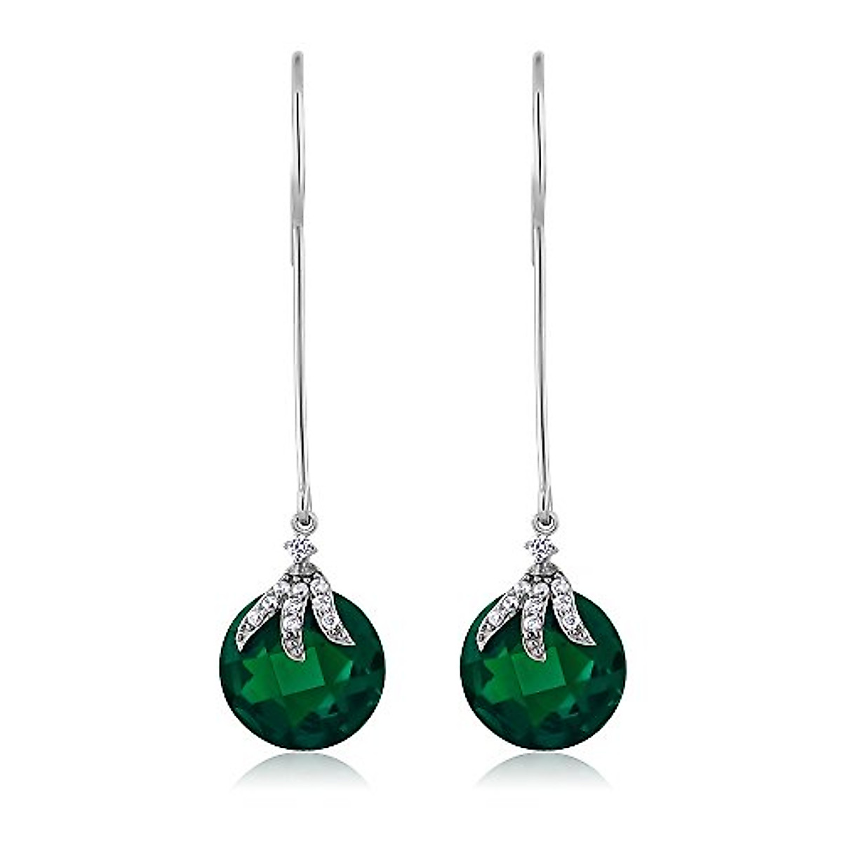 Gem Stone King 925 Sterling Silver Long Dangle Drop French Wire Earrings For Women (22.00 Cttw, Round Checkerboard 12MM)