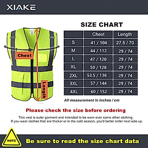 XIAKE 5 Pockets High Visibility Reflective Safety Vest for Men and Women Work Construction Vest(X-Large,Yellow)