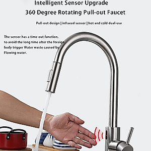 Touchless Kitchen Faucet, Stainless Steel Kitchen Sink Faucet with Pull Down Sprayer,High Arc Smart Motion Sensor Single Handle Kitchen Faucet with 2 Functions Sprayer, Deck Mounte