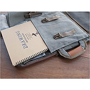 Tanchen 4K Canvas Artist Portfolio Carry Shoulder Bag Multifunctional Drawboard Bags for Drawing Sketching Painting (Army Green)