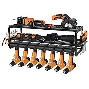 FOSZMAC Power Tool Organizer, Drill Holder Wall Mount,Storage Rack for Garage Organization with 7 Drill Holders,Heavy Duty Metal Tool Organizers and Storage Rack for Screwdriver Pegboard Shed Workshop