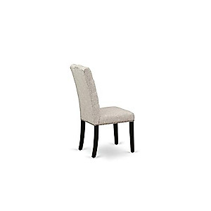 East West Furniture DMEL3-ABK-35 3 Piece Dinette Set for Small Spaces Contains a Round Dining Table with Dropleaf and 2 Doeskin Linen Fabric Parsons Dining Chairs, 42x42 Inch, Wirebrushed Black