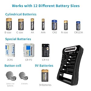 Battery Tester, Dlyfull LCD Display Universal Battery Checker for AA AAA C D 9V CR2032 CR123A CR2 CRV3 2CR5 CRP2 1.5V/3V Button Cell Batteries, 1x AAA batteries included