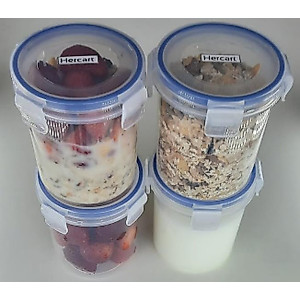 Overnight Oats Container with Lids (pack of 4) 17 oz Plastic Jar with Lid Container Portable Cereal and Milk Storage Jars Vegetable and fruit Salad Storage