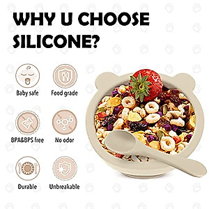 Silicone Suction Bowls For Baby, Leakproof Baby Bowls And Spoons With Lid, Safe Baby Solid Food Feeding Set, Bpa-Free Baby Led Weaning Supplies, For 6-36 Months Babies Kids Toddlers Infants White