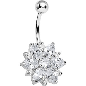 Body Candy Stainless Steel Clear Sunburst Flower Belly Ring 14 Gauge 7/16"