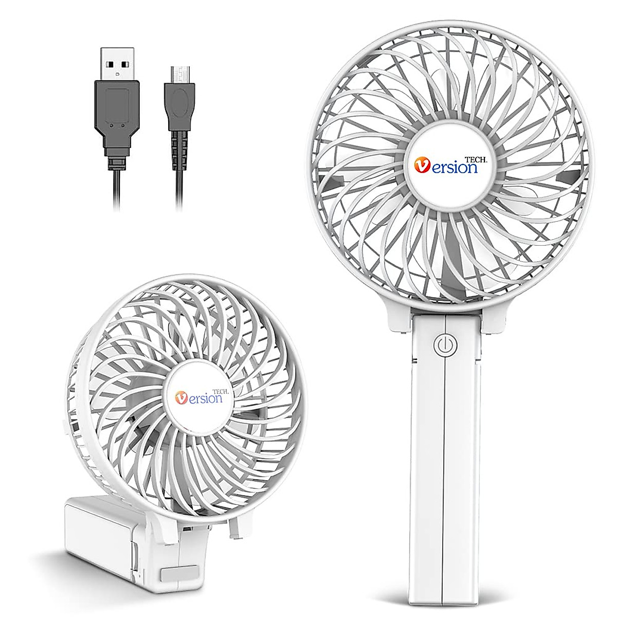 VersionTECH. Mini Portable Fan, USB Battery Operated Desk Fan, Small Personal Handheld Table Fan with USB Rechargeable Cooling Folding Electric Fan for Travel Office Room Household White