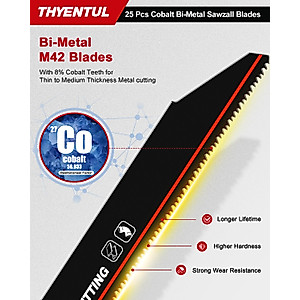 25 Pack,9 inch,14/18 TPI,Reciprocating Saw Blade Set,M42 Teeth with Cobalt Bi-Metal Blades, for Automatic Dismantling Sawzall Blades for 1/16-5/16 Medium Metals