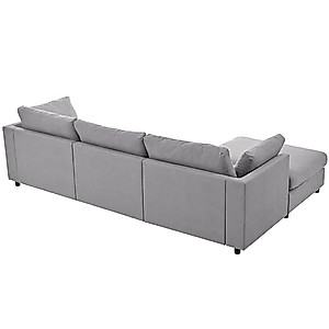 Ball & Cast 113" Modern Upholstery Convertible Sectional Sofa with Adjustable Footrest,Cozy Reversible Chaise Couch W/Sloped Armrest,Deep Seat Design,Modular Furniture for Livingroom Home,Gray