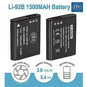 BM 2 LI-90B, LI-92B Batteries and Charger for Olympus Tough TG-6, TG-5, TG-Tracker, SH-1, SH-2, SP-100 IHS, Tough TG-1 iHS, Tough TG-2 iHS, Tough TG-3, Tough TG-4, SH50 iHS, SH60, XZ-2 iHS Cameras
