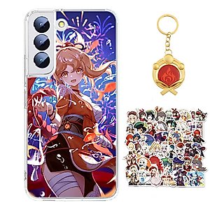 Staremeplz Compatible with Samsung Galaxy S9 Plus Case Genshin Impact Anime Game Design [with Vision Keychain and 50pcs Stickers] Cartoon Transparent Soft Silicona Case for Samsung Galaxy S9 Plus