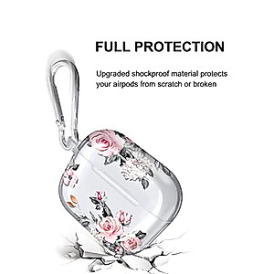 RXKEJI AirPods 3 Case Cover, Rose Flower Clear Case Cute Protective Soft Shockproof Cover with Keychain for Women Girls Compatible with AirPods 3rd Generation Case - Pink