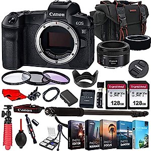 Canon EOS R Mirrorless Camera with EF 50mm f/1.8 STM Prime Lens + 256GB Memory + Photo Editing Software + Accessory Bundle (27pcs) (Renewed)
