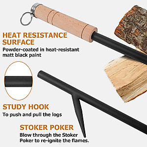 RahTune 46 Inch Blow Poke, Extra Long Pit Commander Fire Tool, 3 Part Assembled Fire Stoker, Fire Poker Blower with Wooden Handle and Hanging Ring