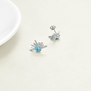 KQF Tiny Sun Stud Earrings for Women Moonstone Turquoise Opal Sterling Silver Earrings