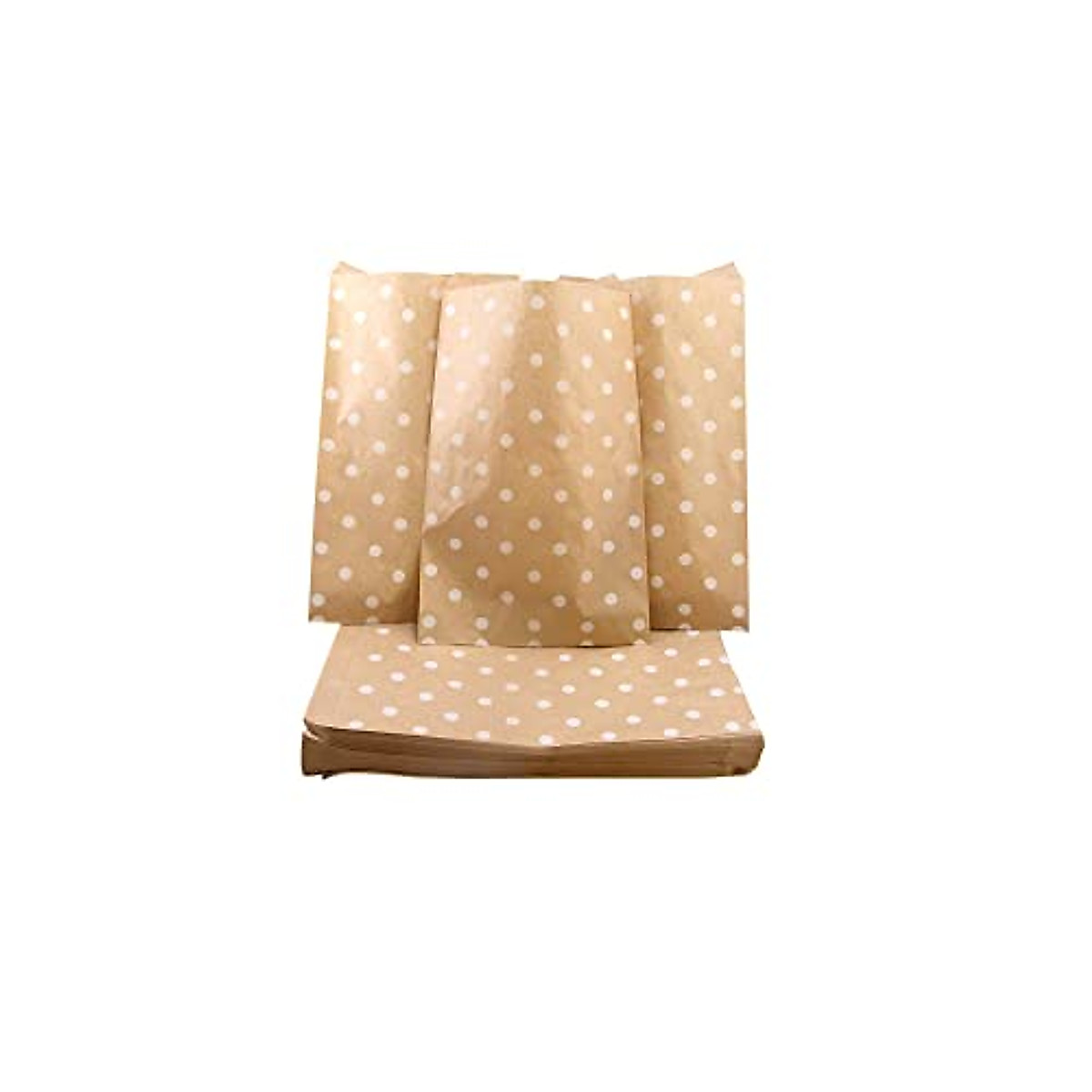 N'icePackaging 100 Qty 6" x 9" Decorative Flat Paper Gift Bags - White Polka-Dot on Brown Kraft Bags - For Sales/Treats/Parties Cookies/Gifts