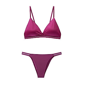 Sec Toys, Sexy Lingerie For Women Nightgowns Bodysuit Thong Women's Solid Color Premium Comfortable Ice Silk Thin Cup Bra Panties Set Fishnet Bodysuit Lingere Sex Toysex Couples (S, Hot Pink)
